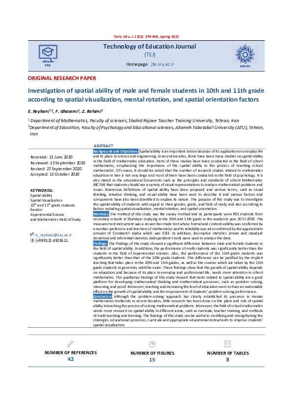 (PDF) Investigation of spatial ability of male and female students in 10th and 11th grade ...
