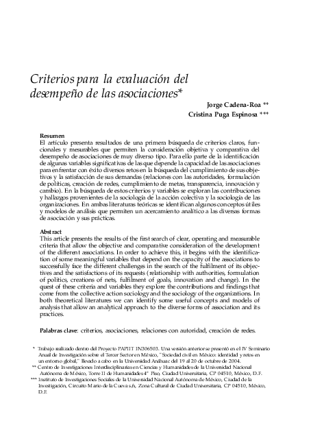 (PDF) Criterios para la evaluación del desempeño de las asociaciones