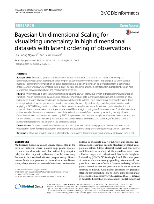 (PDF) Bayesian Unidimensional Scaling for visualizing uncertainty in high dimensional datasets ...