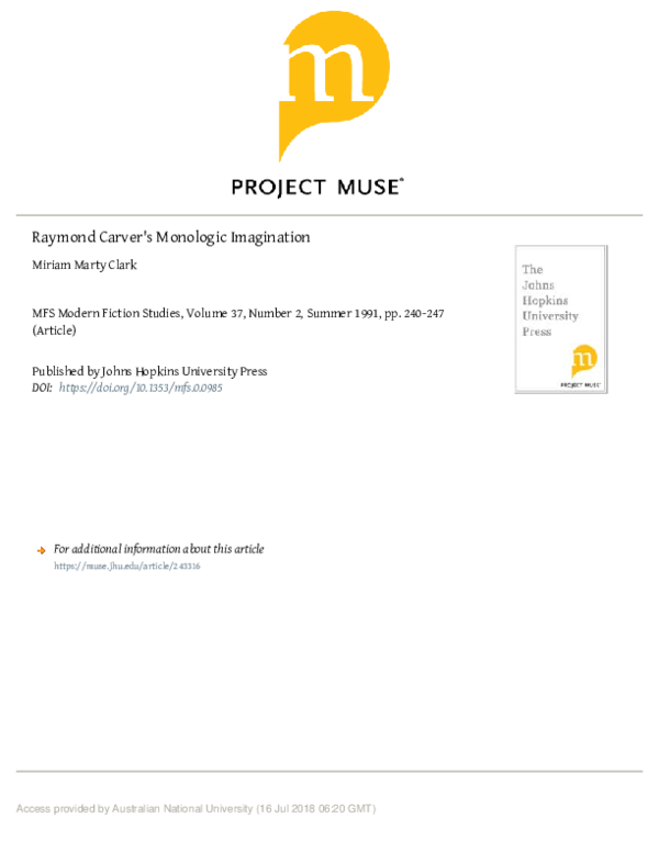 (PDF) Raymond Carver's Monologic Imagination
