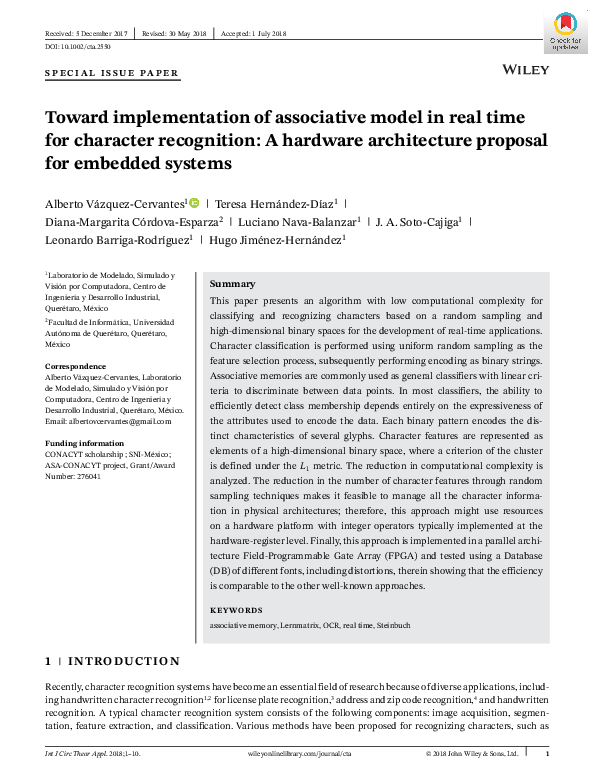 (PDF) Toward implementation of associative model in real time for character recognition: A ...