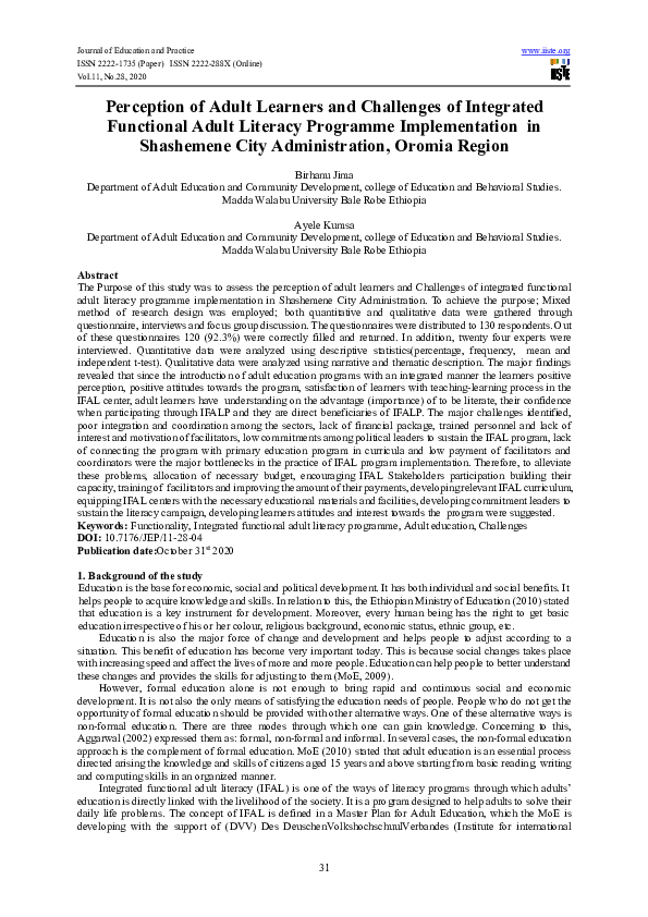 (PDF) Perception of Adult Learners and Challenges of Integrated ...