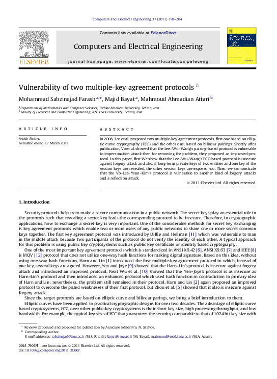 (PDF) Vulnerability of two multiple-key agreement protocols