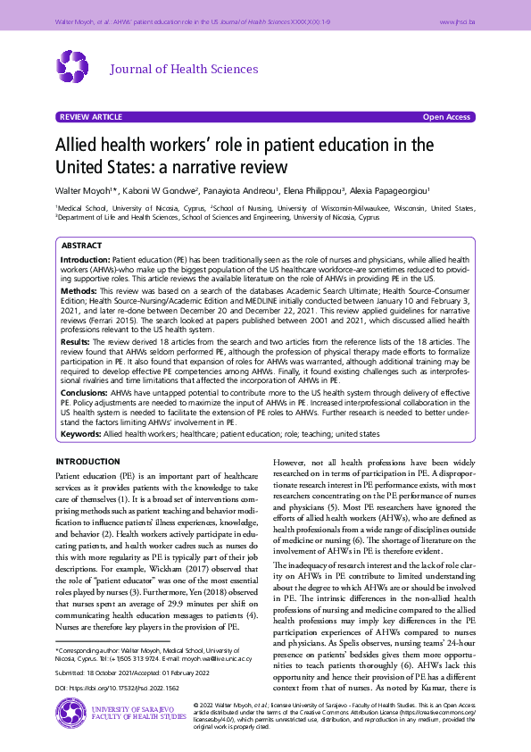 (PDF) Allied health workers’ role in patient education in the United States