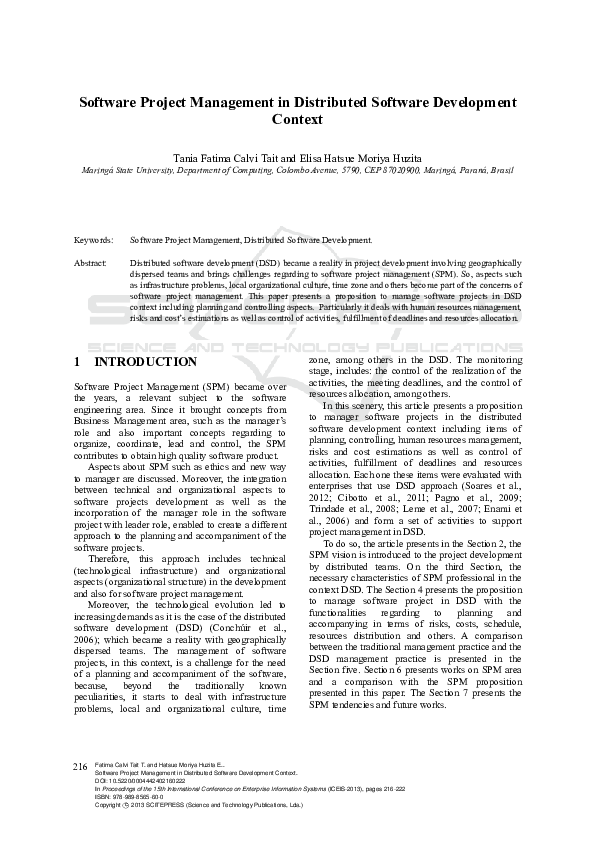 (PDF) Software Project Management in Distributed Software Development ...