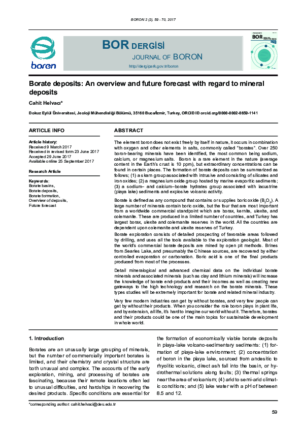 (PDF) Borate deposits: An overview and future forecast with regard to ...