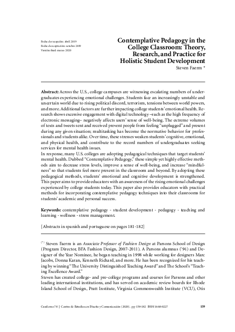(PDF) Contemplative Pedagogy in the College Classroom: Theory, Research ...