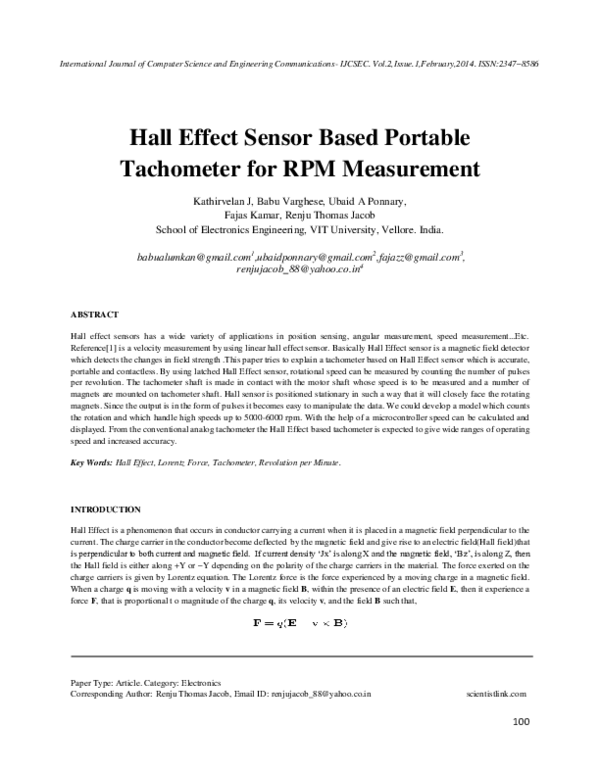(PDF) Hall Effect Sensor Based Portable Tachometer for RPM Measurement