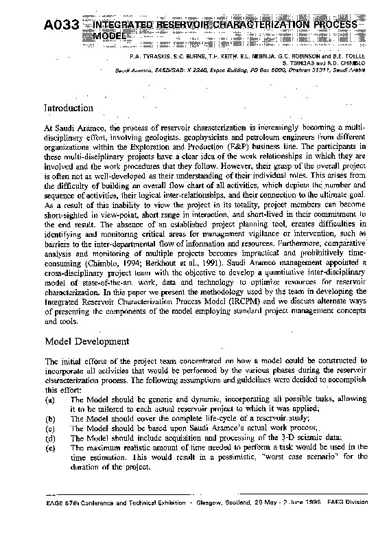 (PDF) Integrated Reservoir Characterization Process Model