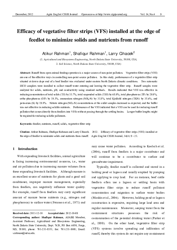 (PDF) Efficacy of vegetative filter strips (VFS) installed at the edge ...