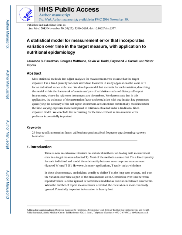 (PDF) A statistical model for measurement error that incorporates ...