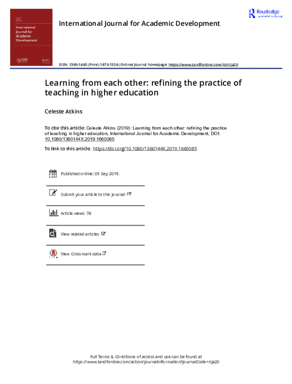 (PDF) Learning from each other: refining the practice of teaching in ...