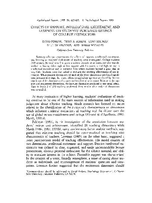 (PDF) Effects of Rapport, Intellectual Excitement, and Learning on ...