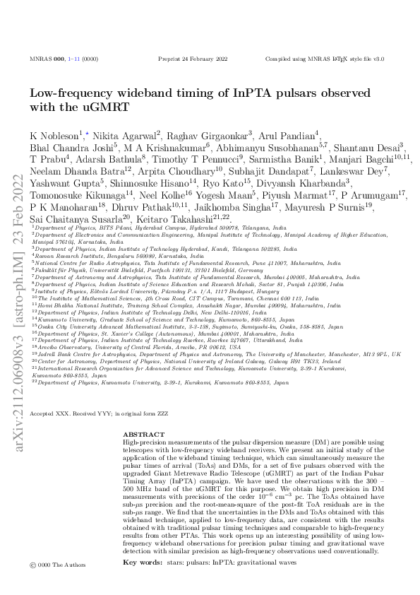 (PDF) Low-frequency wideband timing of InPTA pulsars observed with the uGMRT | Arpita Choudhary ...