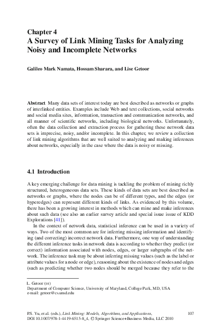 (PDF) A Survey of Link Mining Tasks for Analyzing Noisy and Incomplete Networks