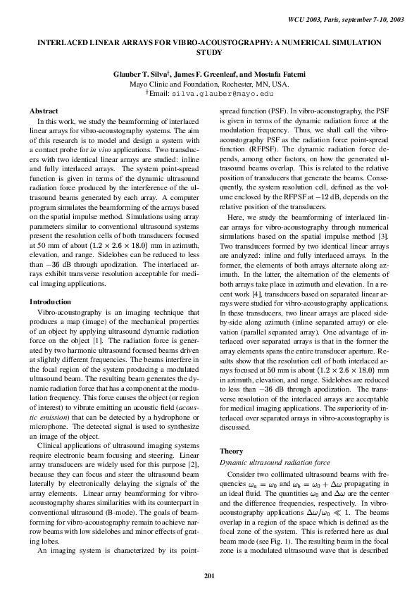 (PDF) Interlaced linear arrays for vibro-acoustography: a numerical simulation study