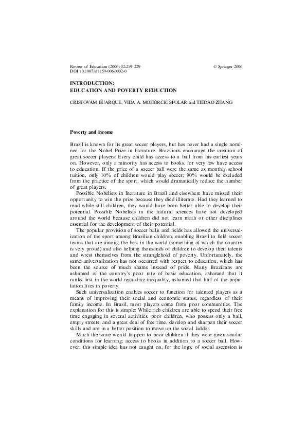 (PDF) Introduction: Education and Poverty Reduction