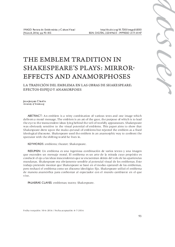 (PDF) The emblem tradition in Shakespeare’s plays: mirror-effects and ...