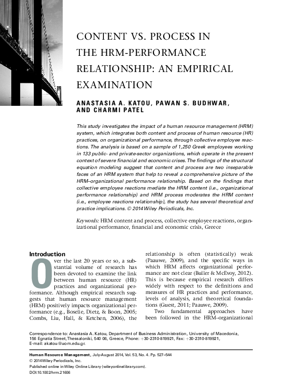 (PDF) Content vs. Process in the HRM-Performance Relationship: An ...