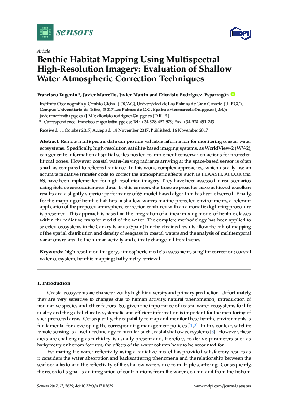 (PDF) Benthic Habitat Mapping Using Multispectral High-Resolution Imagery: Evaluation of Shallow ...