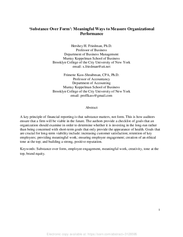 (PDF) Substance Over Form': Meaningful Ways to Measure Organizational ...