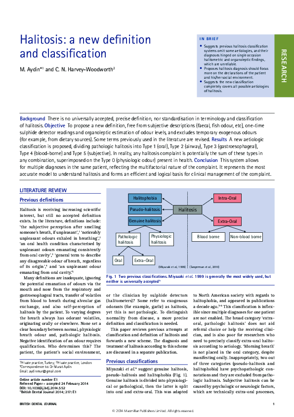 (PDF) Halitosis: a new definition and classification