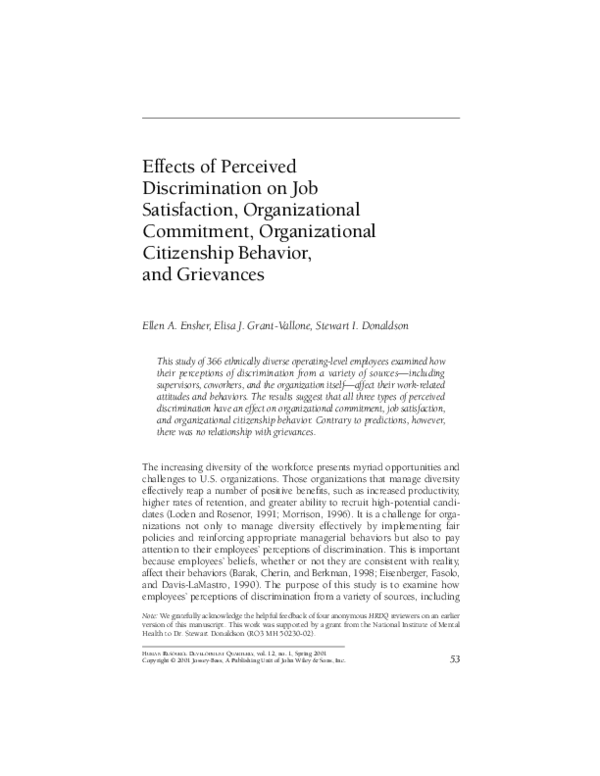 (PDF) Effects of perceived discrimination on job satisfaction, organizational commitment ...