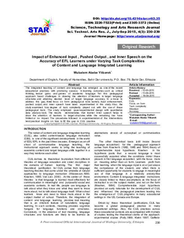 Pdf Impact Of Enhanced Input Pushed Output And Inner Speech On The Accuracy Of Efl Learners