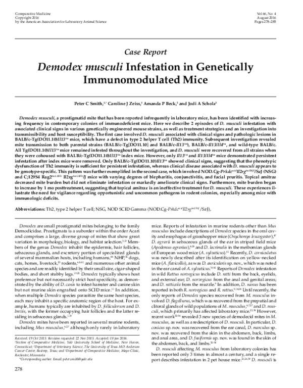 (PDF) Demodex musculi Infestation in Genetically Immunomodulated Mice
