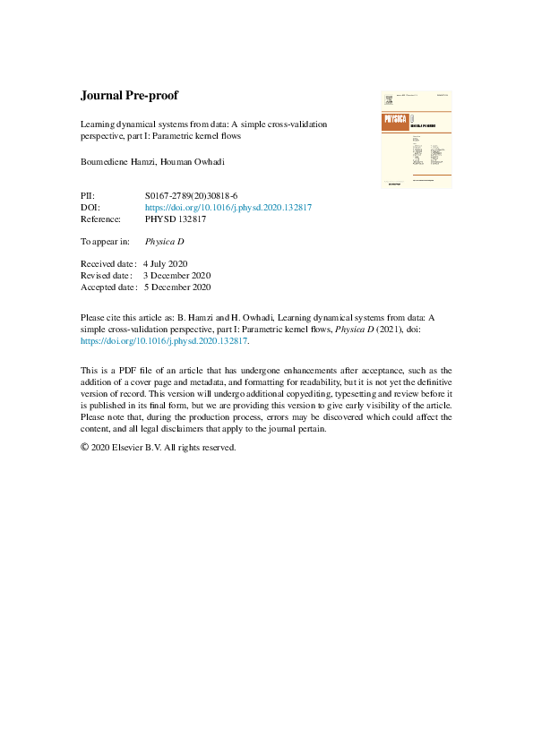 (PDF) Learning dynamical systems from data: A simple cross-validation perspective, part I ...