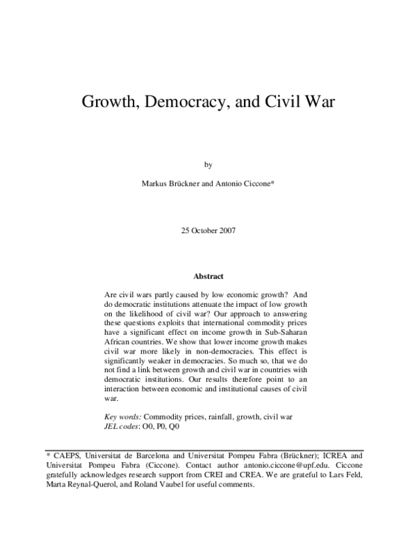 (PDF) Growth, Democracy, and Civil War