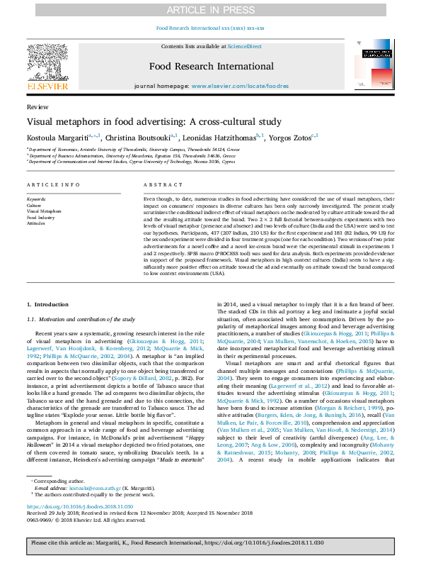 (PDF) Visual metaphors in food advertising: A cross-cultural study