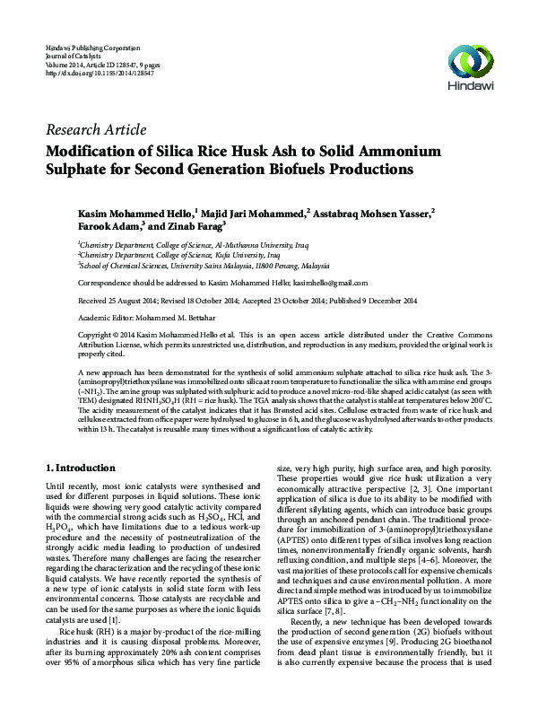 (PDF) Modification of Silica Rice Husk Ash to Solid Ammonium Sulphate ...