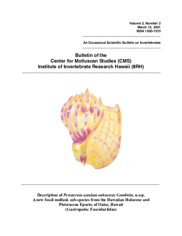 (PDF) Description of Peristernia ustulata oahuensis Goodwin, n.ssp. A new fossil mollusk sub ...