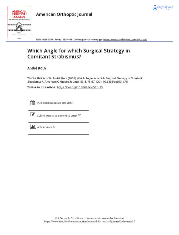 (PDF) Which Angle for which Surgical Strategy in Comitant Strabismus?