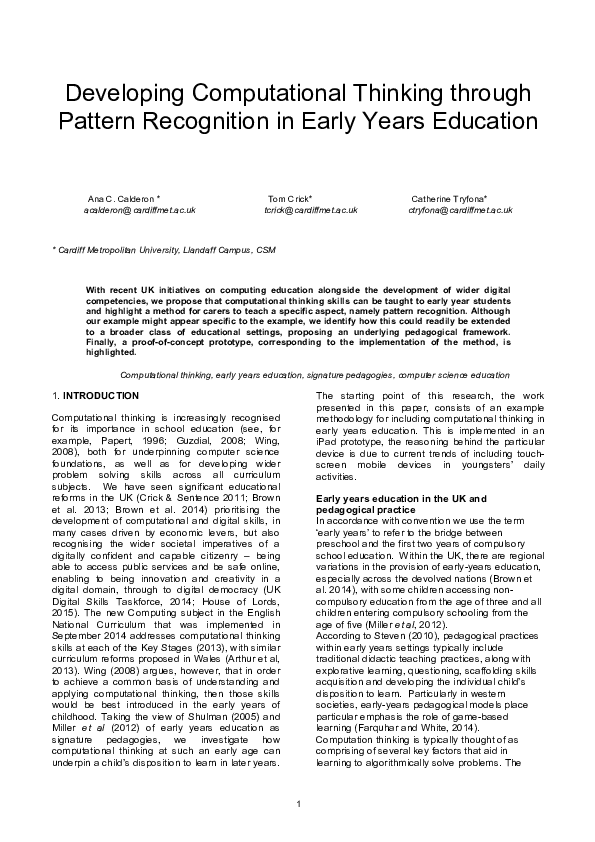 Pdf Developing Computational Thinking Through Pattern Recognition In