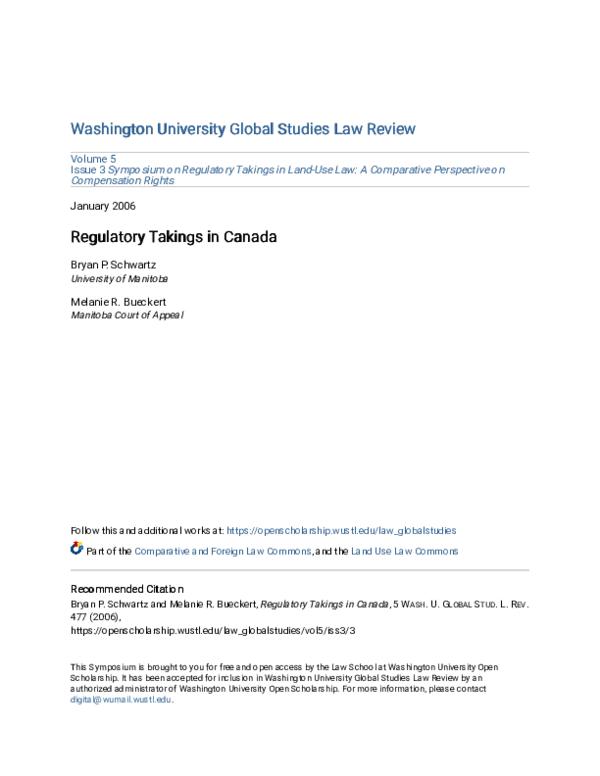 (PDF) Regulatory Takings in Canada