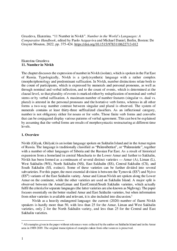 (PDF) Number in Nivkh