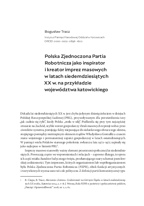 (PDF) Polska Zjednoczona Partia Robotnicza jako inspirator i kreator imprez masowych w latach ...