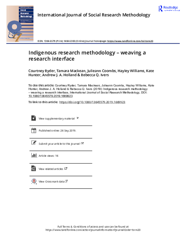 (PDF) Indigenous research methodology – weaving a research interface