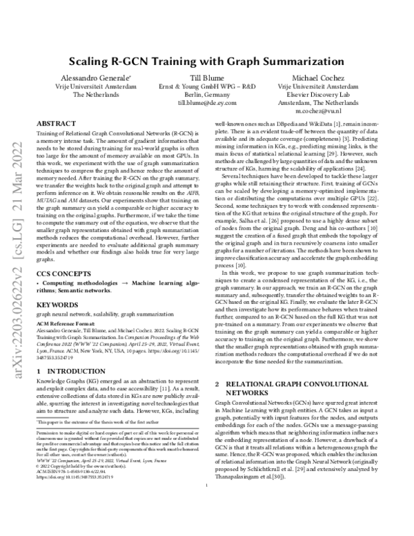 (PDF) Scaling R-GCN Training with Graph Summarization