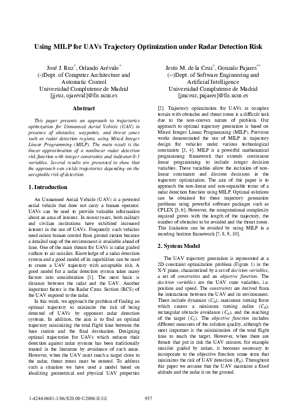 (PDF) Using MILP for UAVs Trajectory Optimization under Radar Detection Risk