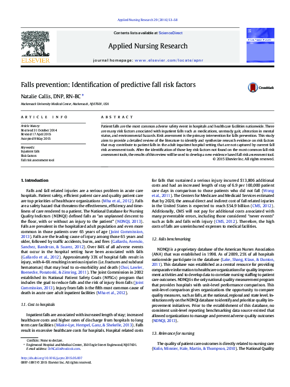 (PDF) Falls prevention: Identification of predictive fall risk factors