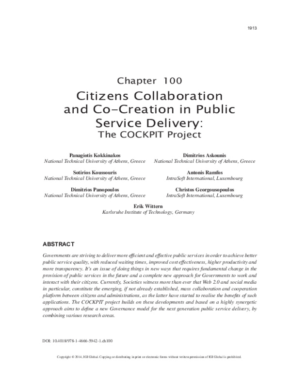 (PDF) Citizens Collaboration and Co-Creation in Public Service Delivery
