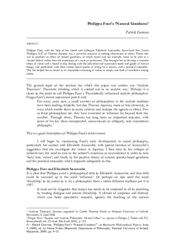 (PDF) Philippa Foot’s ‘Natural Goodness’