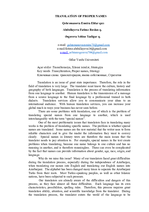 (DOC) TRANSLATİON OF PROPER NAMES