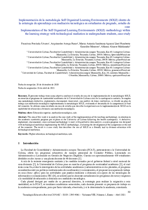 (PDF) Implementación de la metodología Self Organized Learning Environments (SOLE) dentro de la ...
