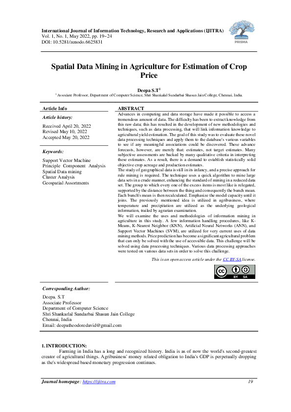 Pdf Spatial Data Mining In Agriculture For Estimation Of Crop Price International Journal Of