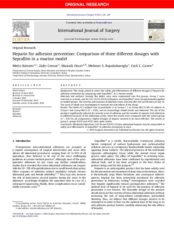 (PDF) Heparin for adhesion prevention: Comparison of three different ...