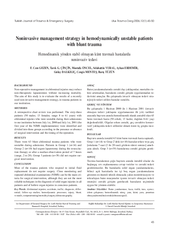 (PDF) Noninvasive management strategy in hemodynamically unstable ...